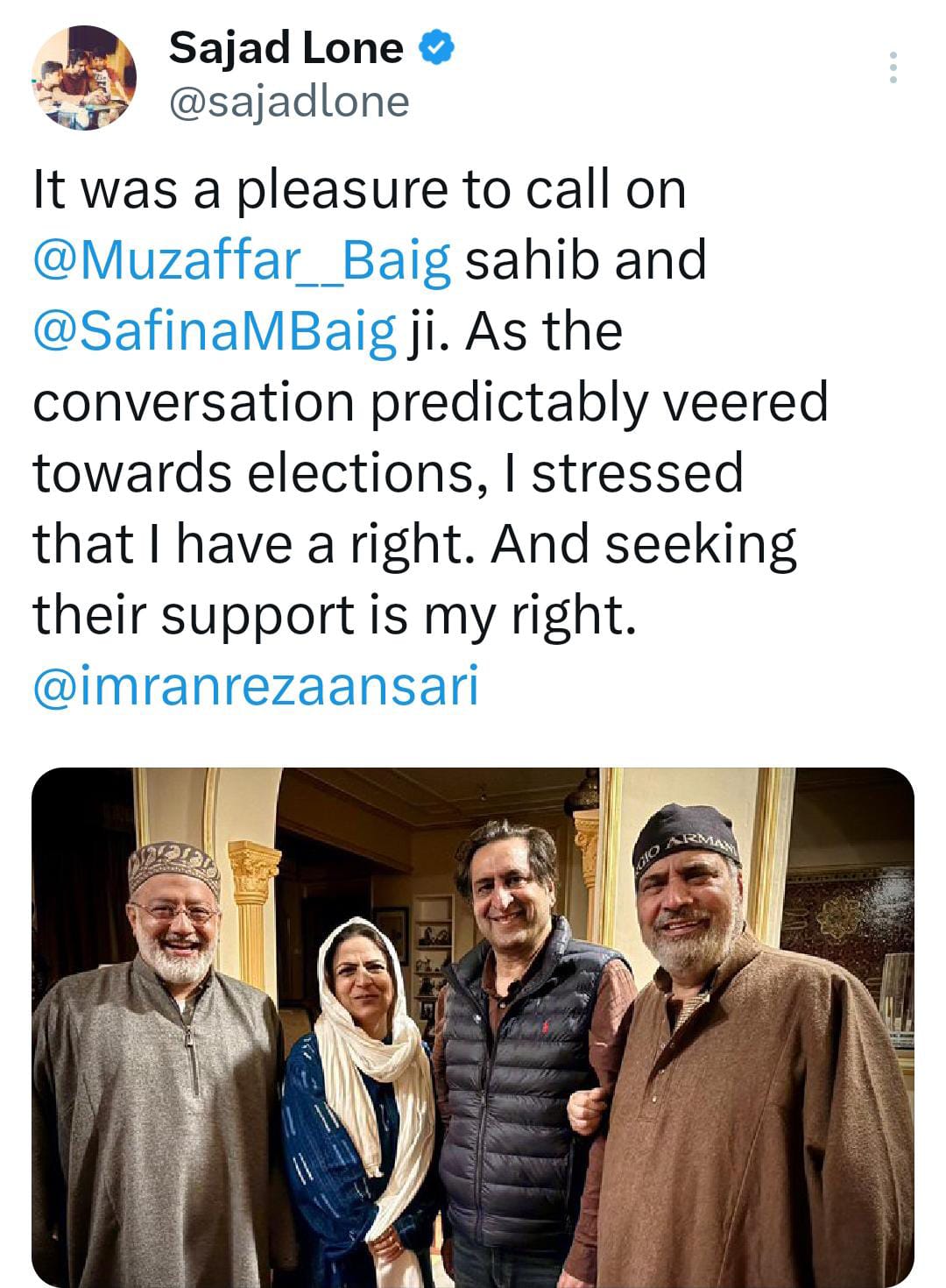 Sajad Lone meets Muzaffar, Safina; seeks support in LS polls – The Dispatch